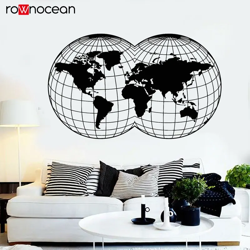 Newest Design World Map Wall Stickers Round-shaped Map Earth Geography ...