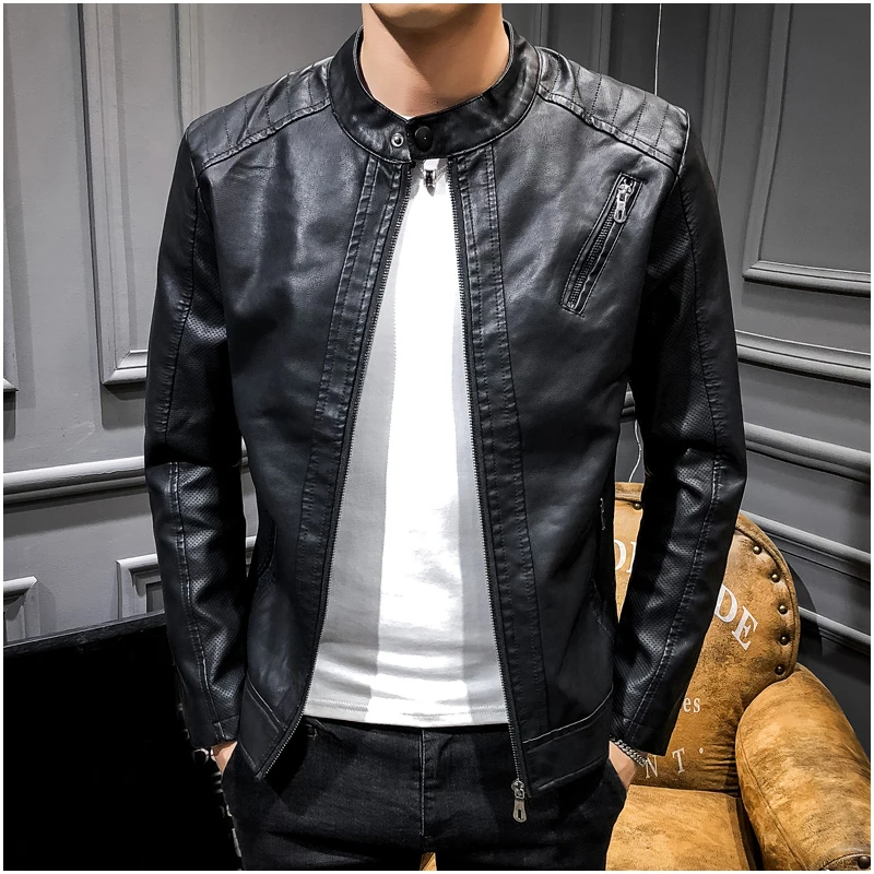KunYuLang 2018 new fashion male casual zipper PU leather jacket autumn ...