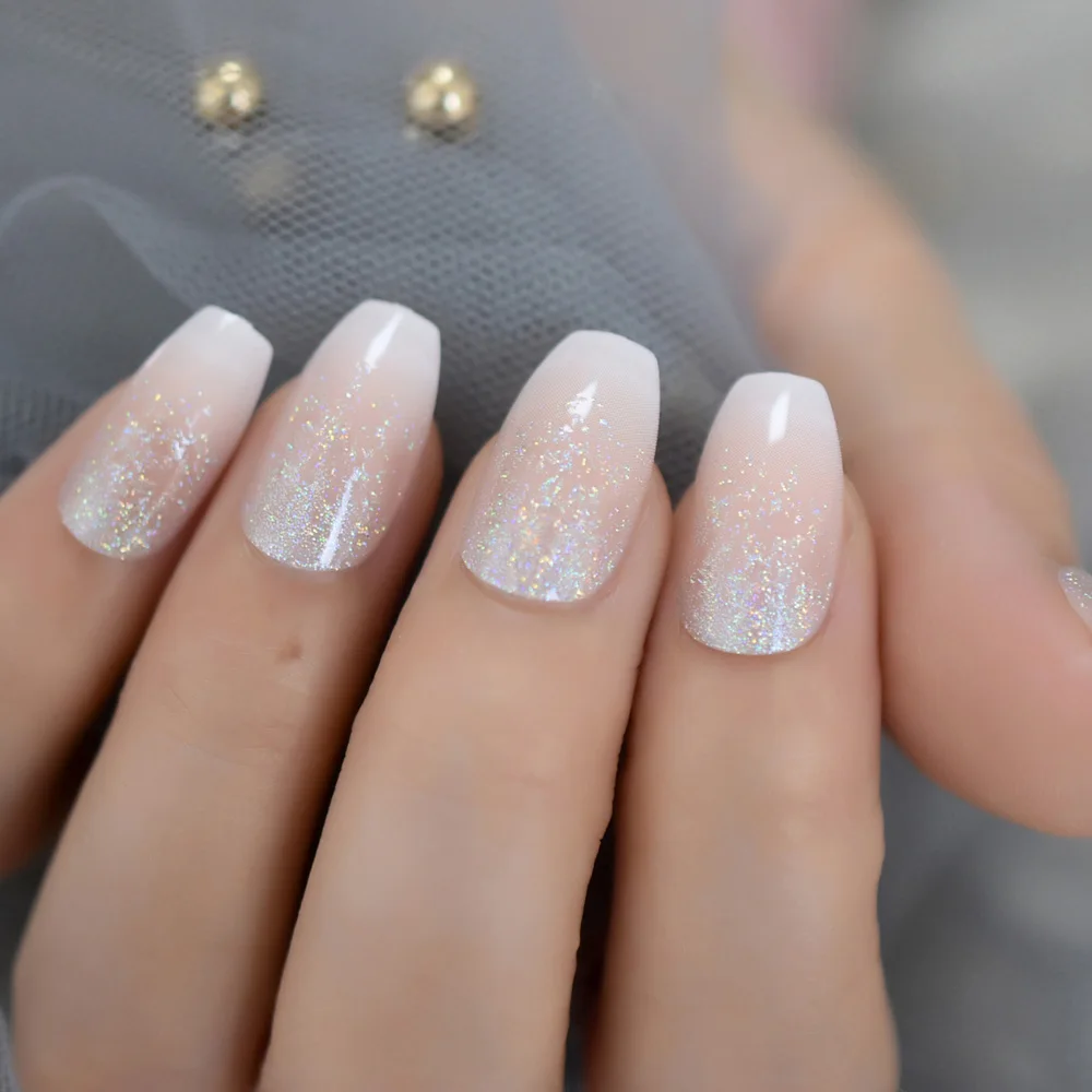 Natural Acrylic Nails With Glitter