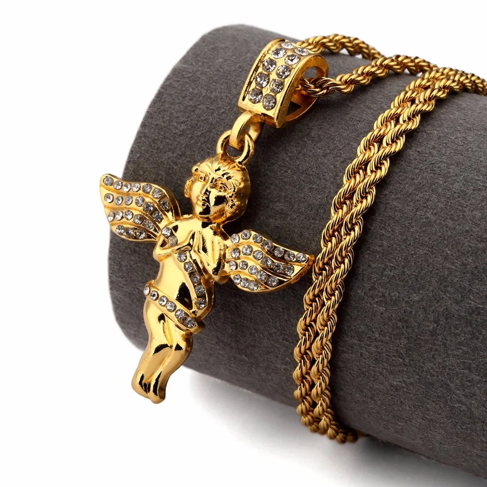 Fashion Micro Angel Baby wings necklaces hip hop chains for men Women ...