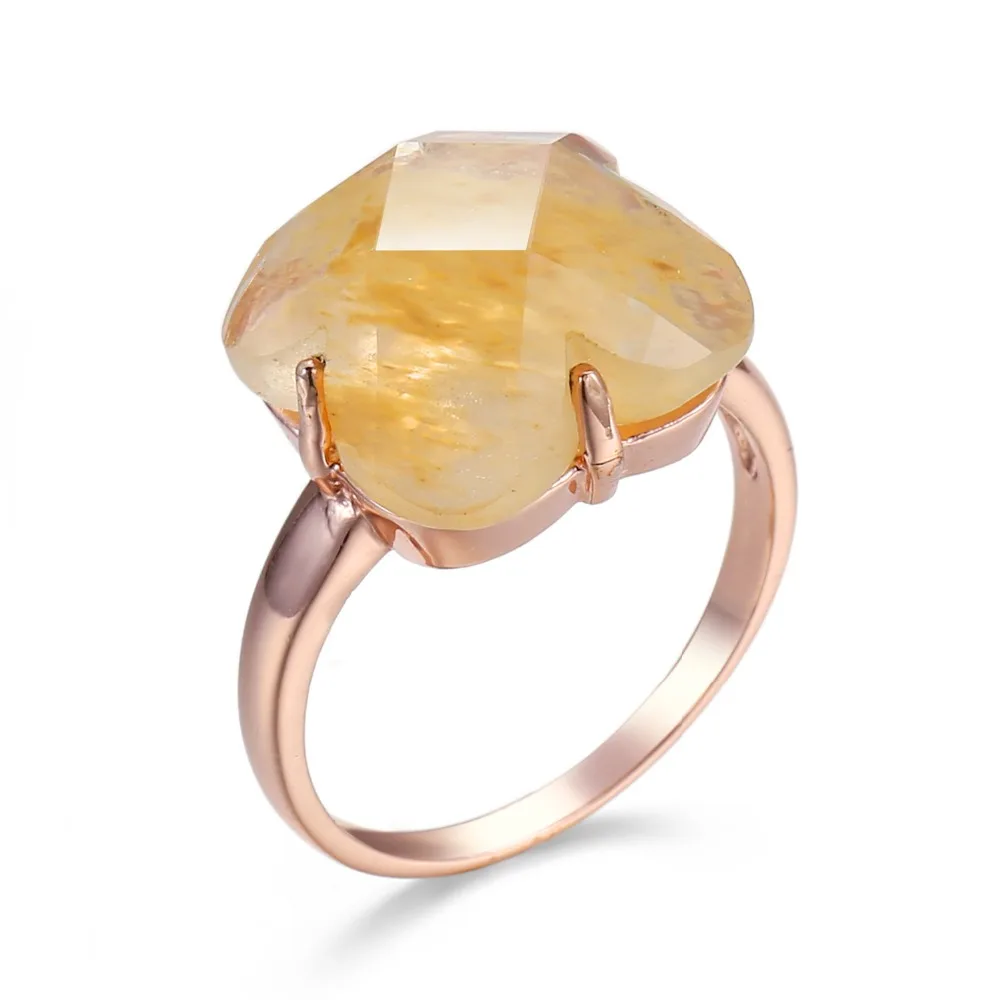 yellow stone Wedding Rings for women Jewelry Rose Gold color engagement ...