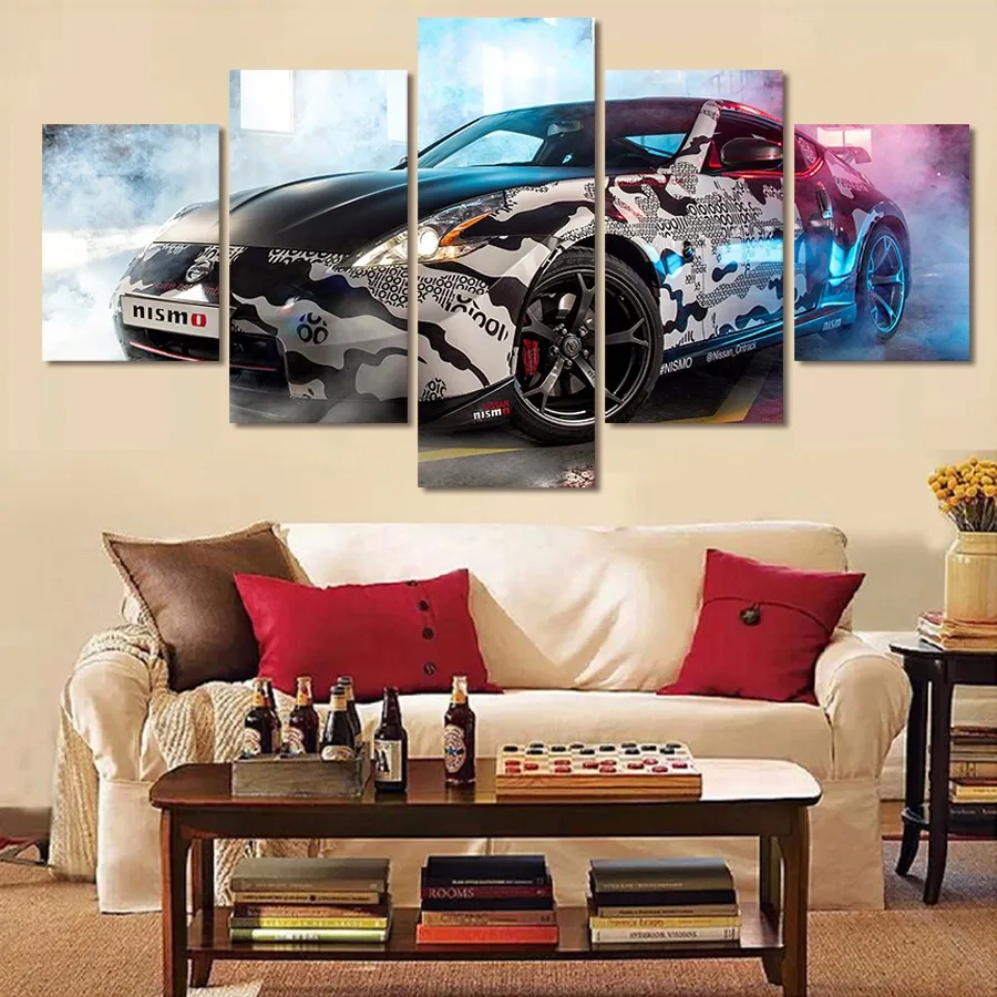 Abstract five panels car paintings beautiful car on canvas Home ...
