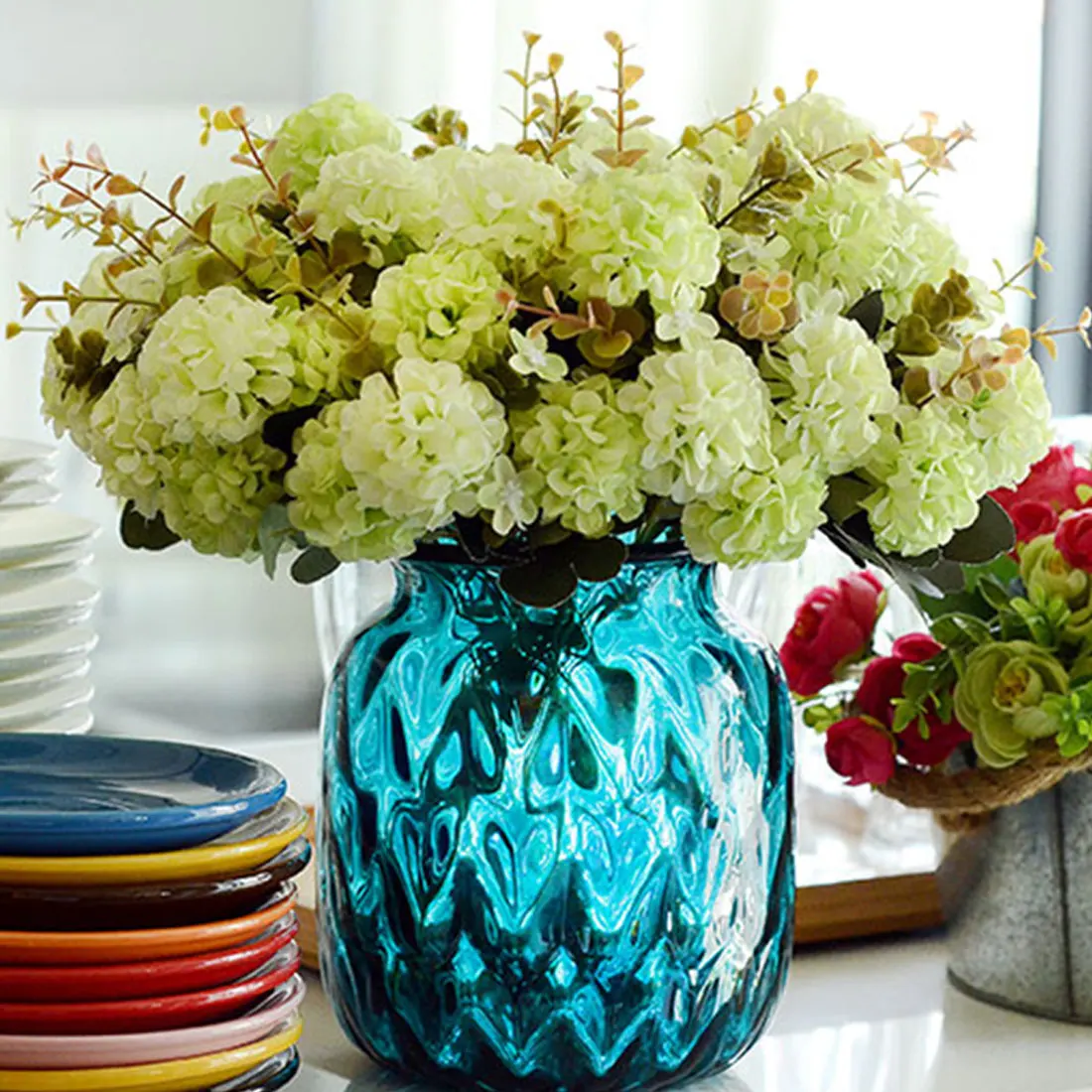 10 head artificial ball chrysanthemum silk flower simulation fake plant ...