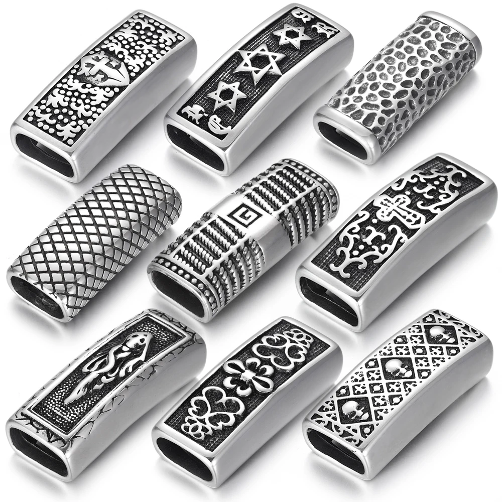 2Pieces Stainless Steel Slider Beads Patterned Slide Charms Fit 12*6mm ...