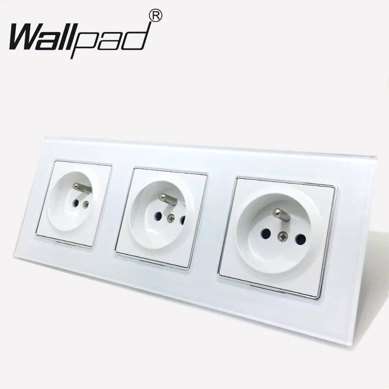 French Socket CE Wallpad Luxury Black Crystal Glass EU Standard Triple ...