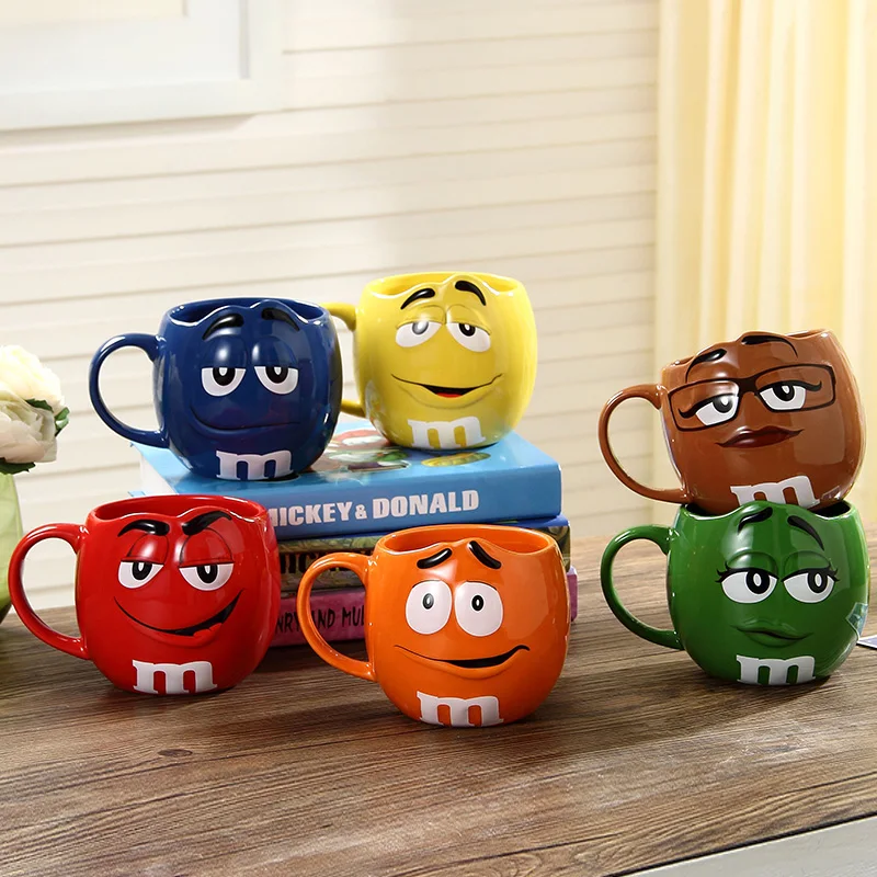 Cute M & M's MM 콩 Coffe 우유 Cupcup 세라믹 색 유약 의 과일 주스 차 컵 접시의 물 차 볼 Oatmea ...