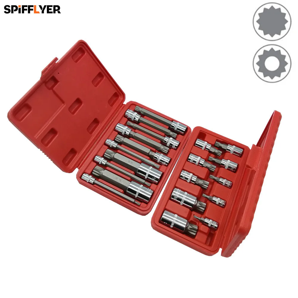 Spifflyer 10pc Xzn Triple Square Spline Bit Socket Set Extra Long Type