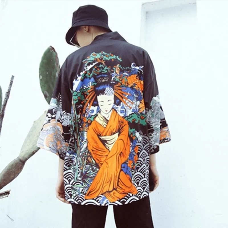 Japanese kimono men cardigan shirt blouse yukata men haori obi clothes ...