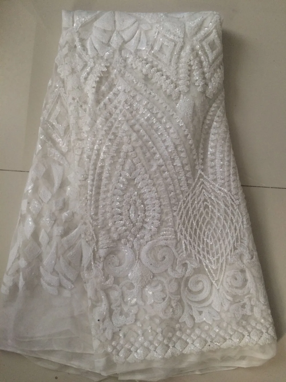 Sequins lace fabric in white for wedding dress DiuDiu 1015 French net ...