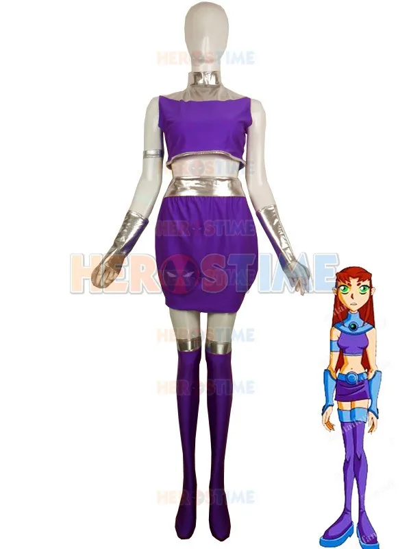 Starfire Spandex Superhero Costume Purple & Silver Starfire costume ...