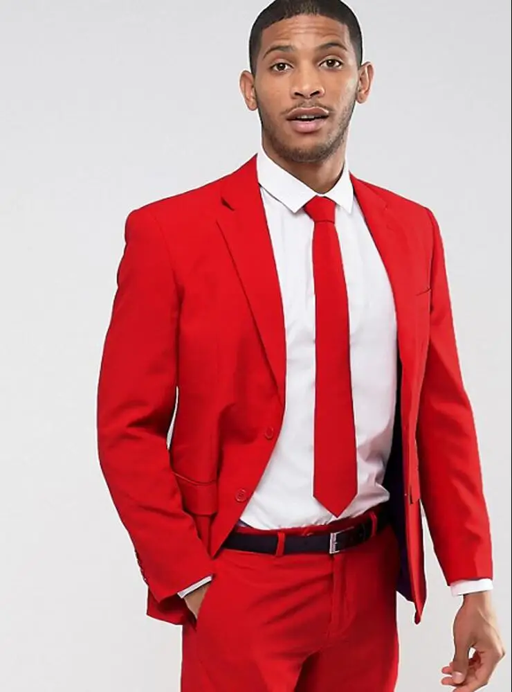 Fashion Men Wedding Suits Classic Two Button Red Men Suit Terno ...