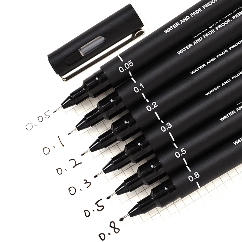 6pcs/lot Pin Drawing Pen Fineliner Ultra Fine Line Art Marker Black Ink ...
