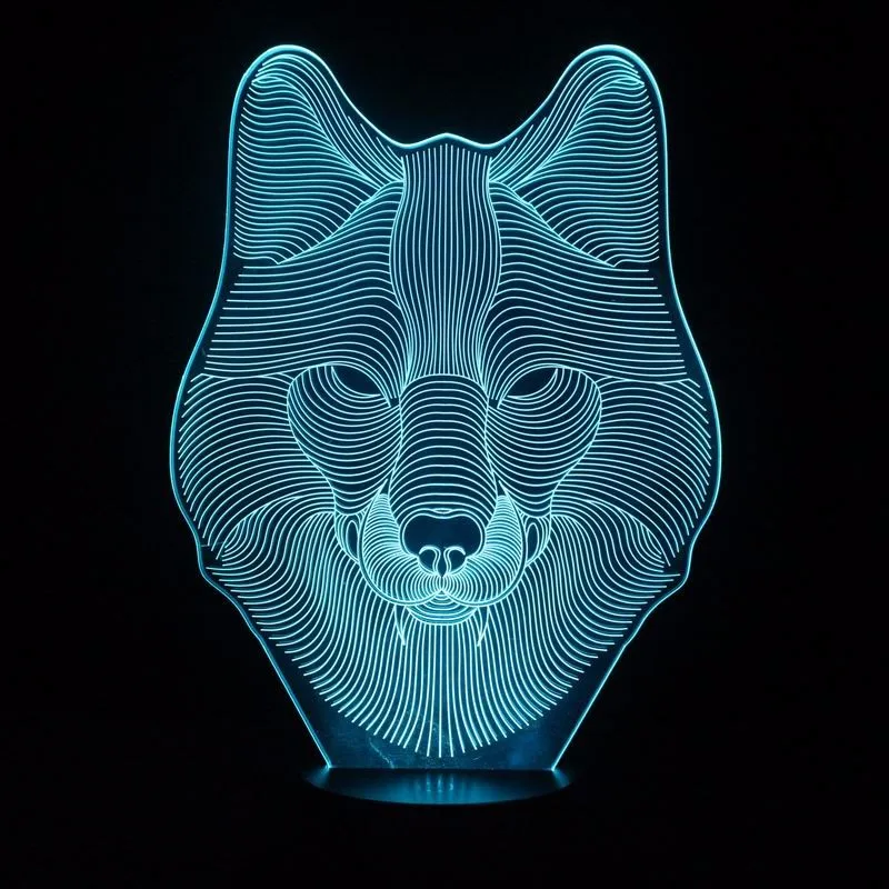 Wolf Face LED Night Light USB 7 Colors Changeable Mood Lamp Bedroom ...