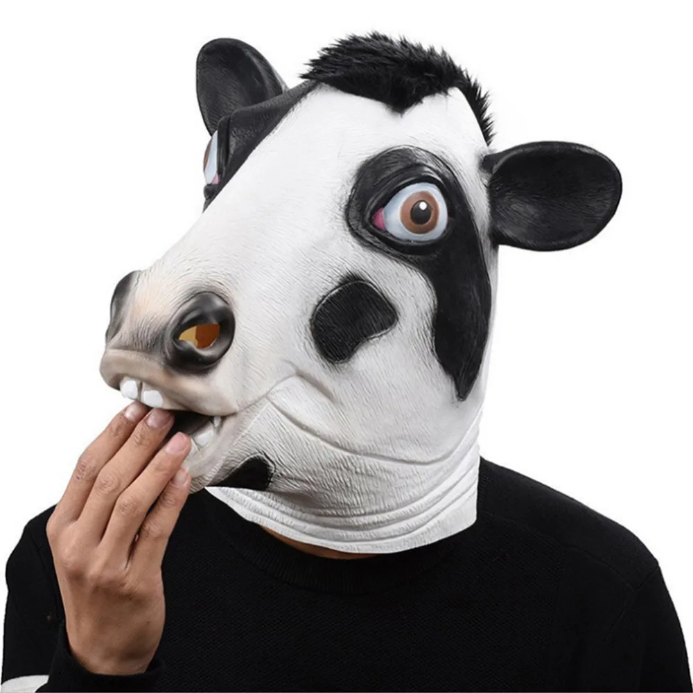 Halloween Cosplay Costume Animal Head Cow Mask Full Face Latex Carnival ...