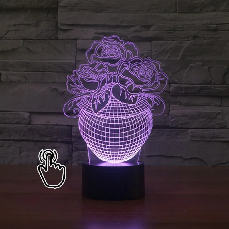 3D LED Hologram Illusion Night Light USB 3D Visual Table Flower 7 Color ...