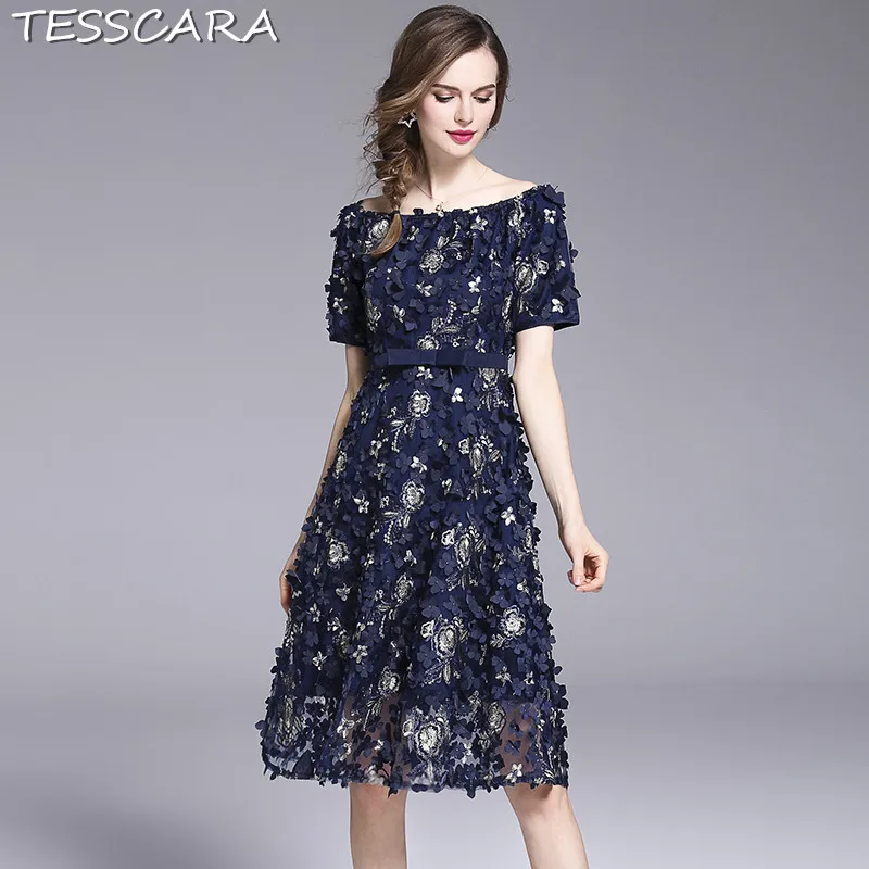 Tesscara Women Summer Elegant Dress Festa Female High Quality Fashion