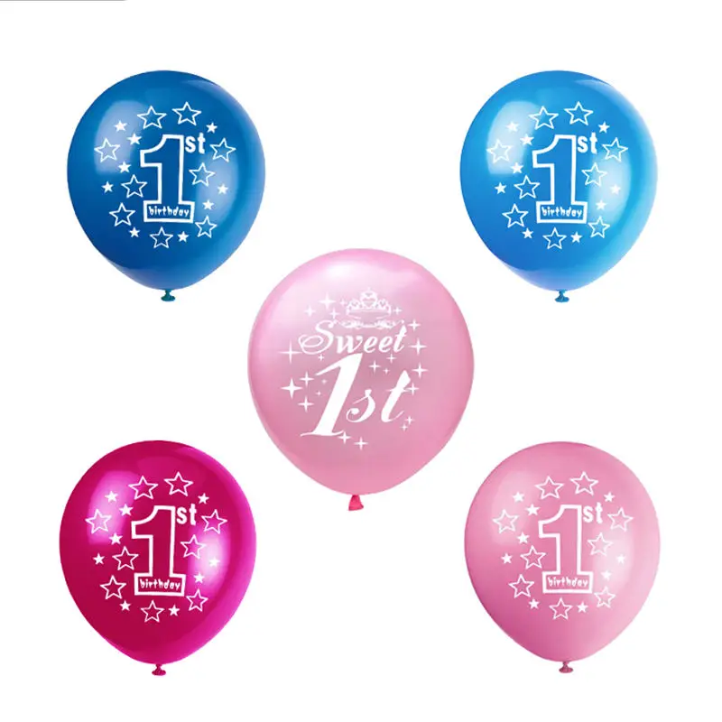 10pcs Pink Sweet 1st Latex Balloon Baby 1 Year Old Birthday Balloons ...