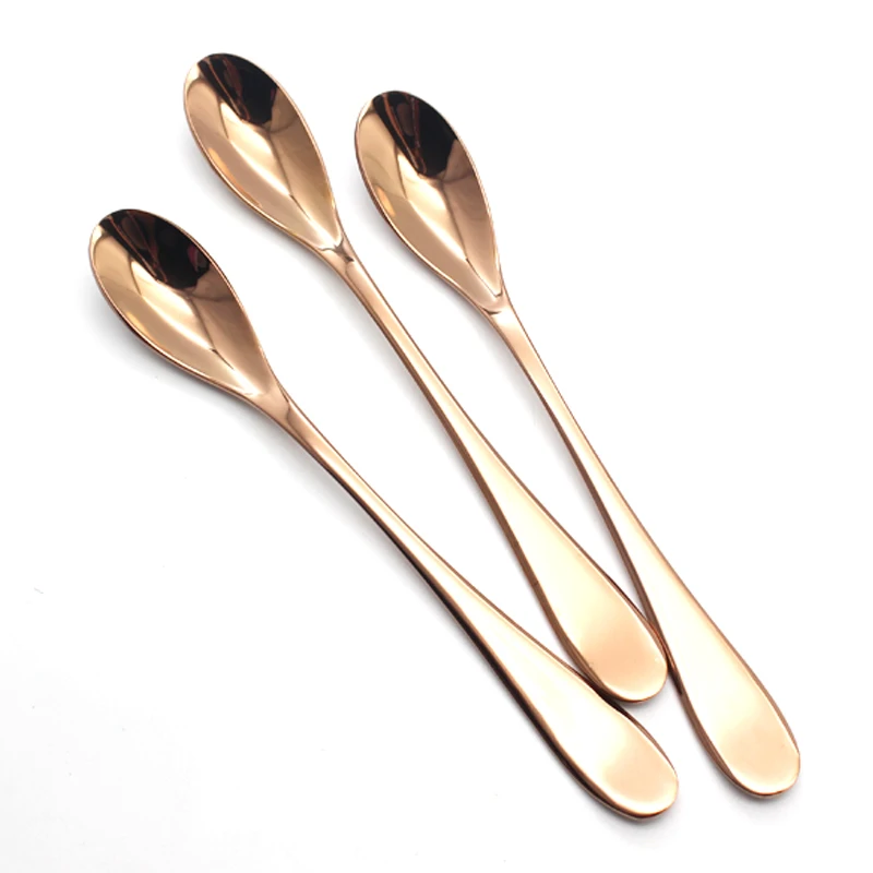 3Pcs/lot Rose Golden Mixing Spoon Long Handled Gold Mini Honey String ...