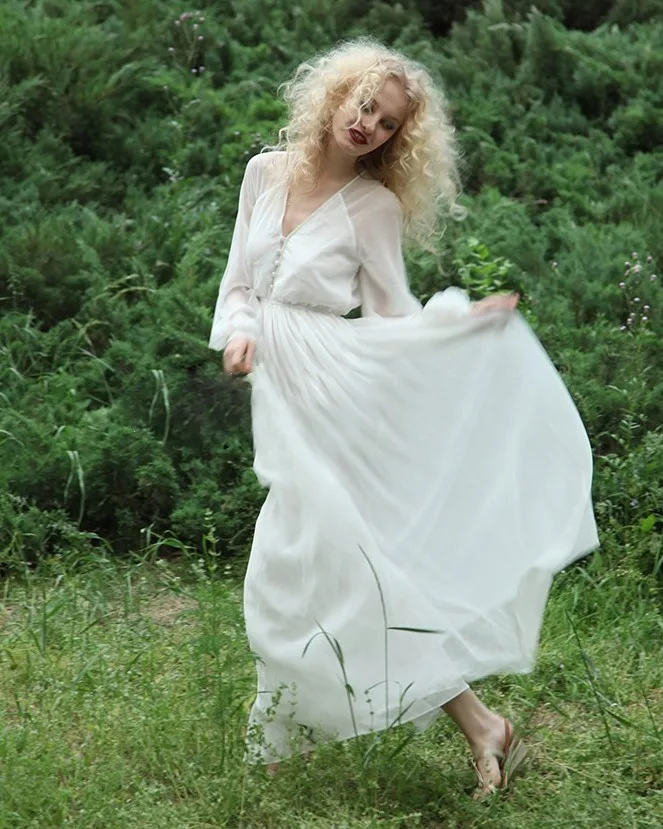 Girls Fairy Chiffon Women White Dresses Long Long Sleeve Fantasy ...