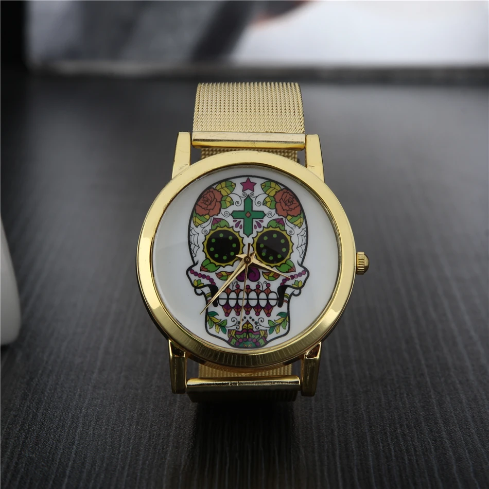 Luxury Skull Watch Men Watches Gold Silver Mesh Stainless Steel Fashion ...