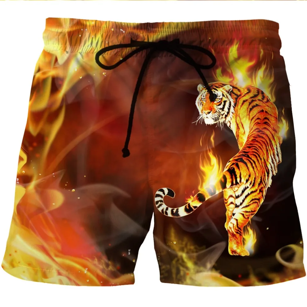 Big-Size-Gold-Flaming-Tiger-3D-Print-Mens-Summer-Sports-Shorts-S-To-6xL ...