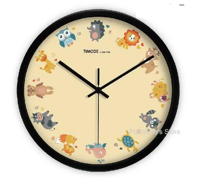Cute twelve animals wall clock Creative Cartoon animals clock Children ...