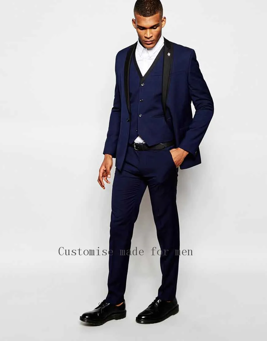 Italiano Homens Fraque Azul Shawl Collar One Button Ternos Padrinhos de ...