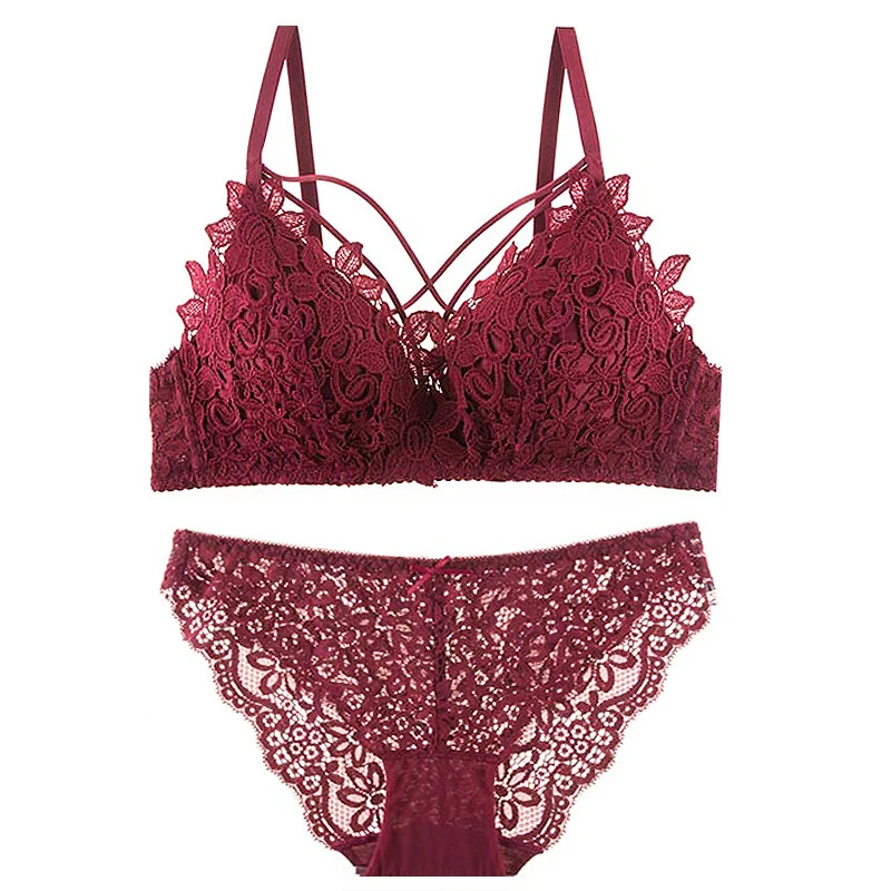 Conjunto de ropa interior con sujetador bordado para mujer, lencería ...