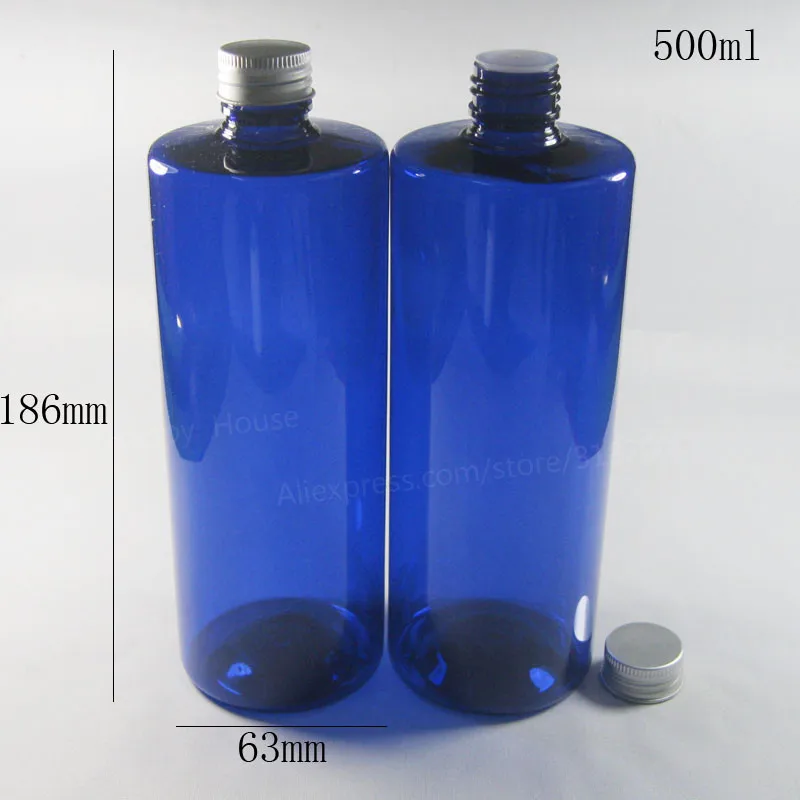 20 X 500ml Big Capacity Cobalt Blue Lotion And Cosmetic Orifice Reducer Bottle With Aluminum Cap