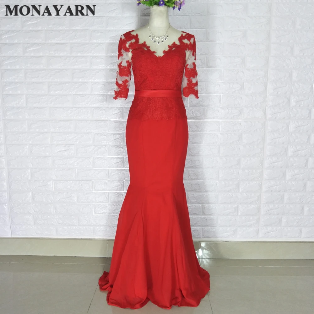 Long Red Mother Of The Bride Dresses Lace 2018 New Chiffon Beaded