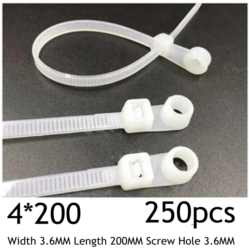250pcs/lot Fixed head cable tie with screw hole cable tie nylon cable ...