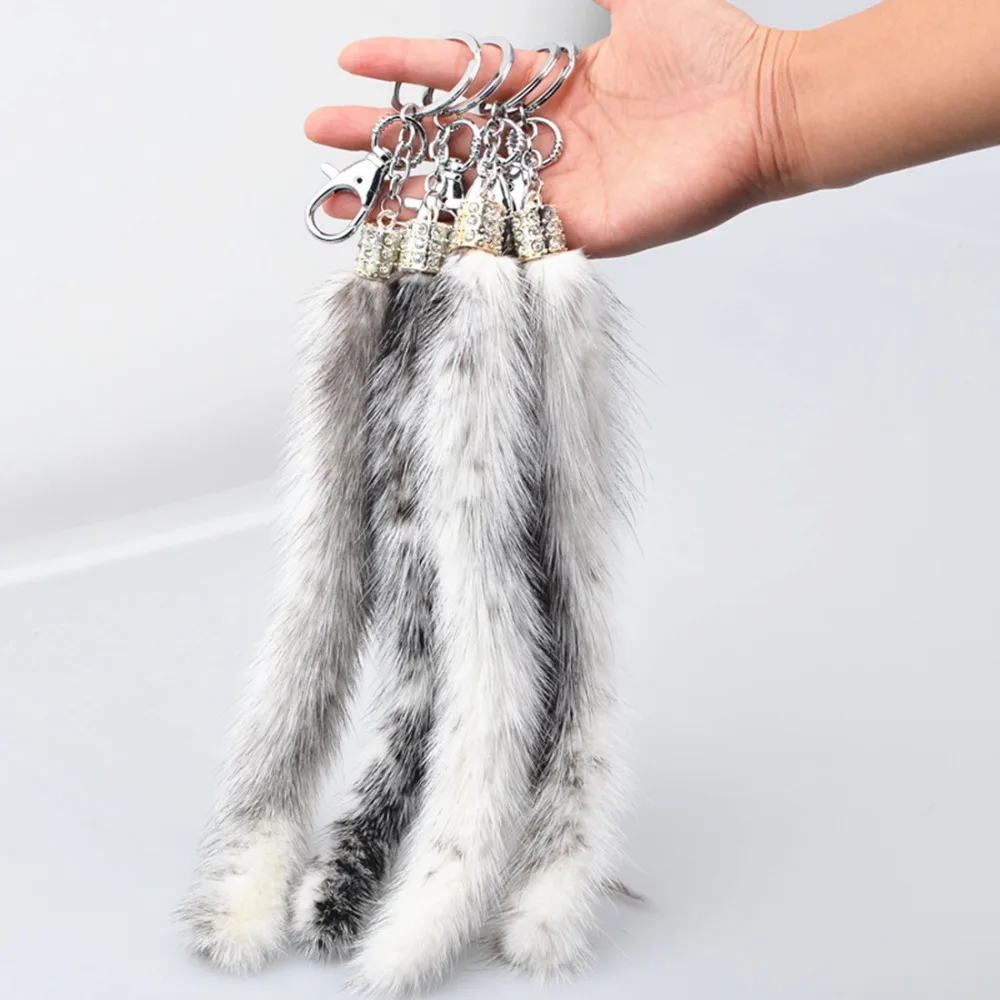 Top-Quality-Long-Real-Mink-fox-Tail-keychain-Crystal-Fur-Tassel-Car-Key ...