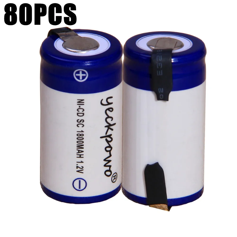 80 pcs SC 1800mah 1.2v battery NICD rechargeable batteries for emergency light toy equipment ...