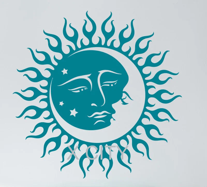Home & Living Mystical Sun And Moon Galaxy Vinyl Celestial Art Sun Face ...