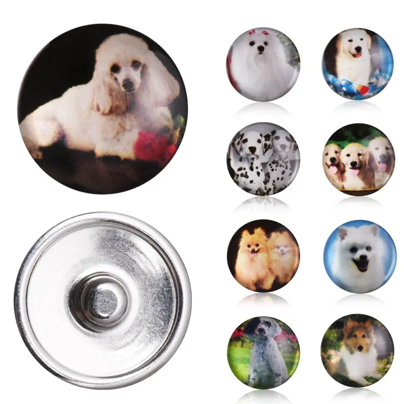10 Pcs/Lot Mixed Color 18mm Snaps Beads Metal Cartoon Dogs Glass Round ...