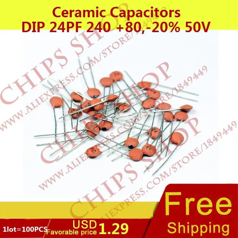 1LOT=100PCS Ceramic Capacitors DIP 24pF 240 +80, 20% 50V 0.024nF ...