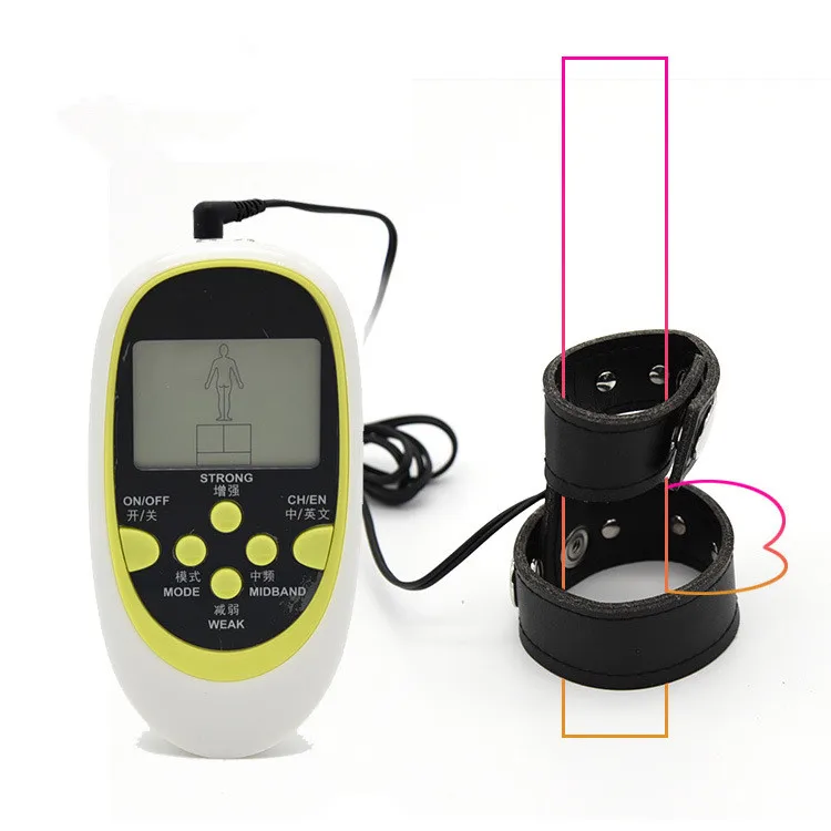 Male Electro Shock Pu Leather Penis Rings , Electric Shock Therapy Cock ...