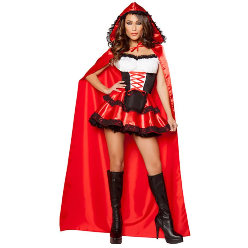 VASHEJIANG Adult Little Red Riding Hooded Robe Lady Cosplay Costumes ...