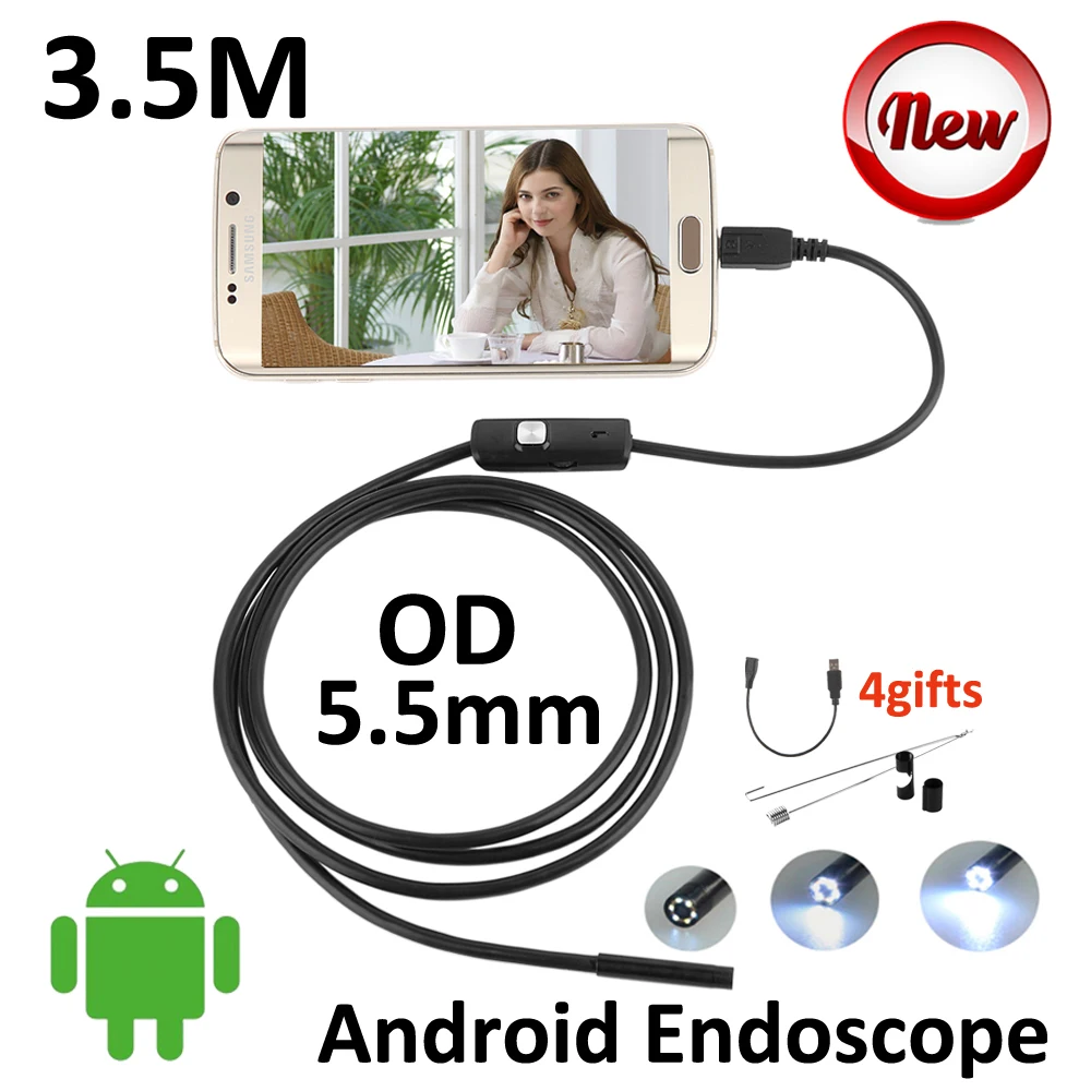 3.5M 2M 1.5M 1M Android USB Endoscope Camera 5.5mm lens Flexible Snake ...