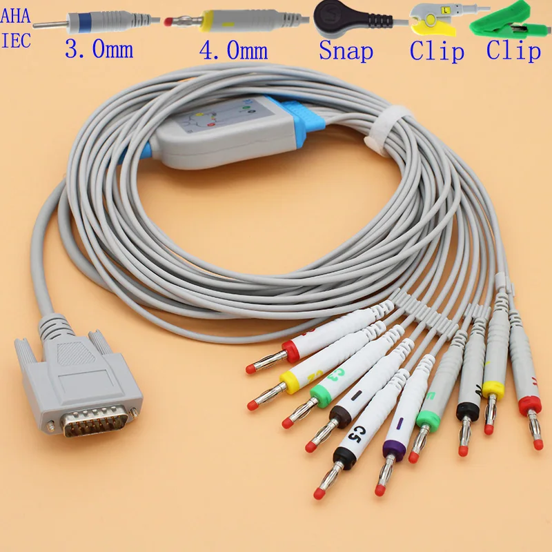 DB15 pins ECG EKG 10 leads cable and electrode leadwire for Edan SE-1 ...