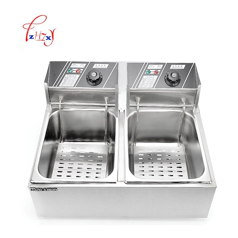Stainless Steel 2 Tanks Electric Deep Fryer commercial electric fryer ...