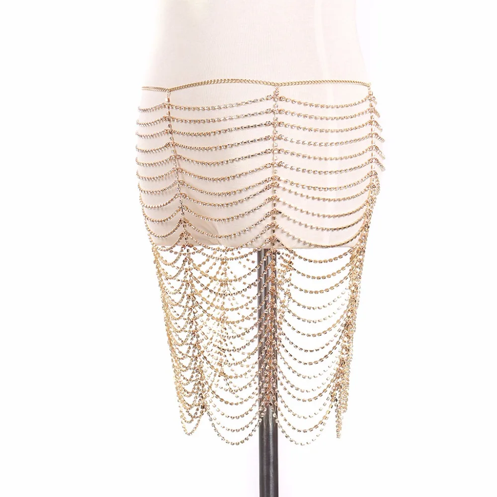 Sexy Women Shiny Diamonds Crystal Metal Chain Mini Short Skirt Fashion