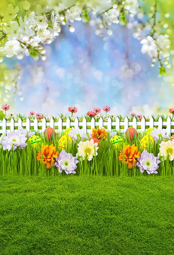 MEHOFOTO photography backdrop Easter egg spring wood fence green grass ...