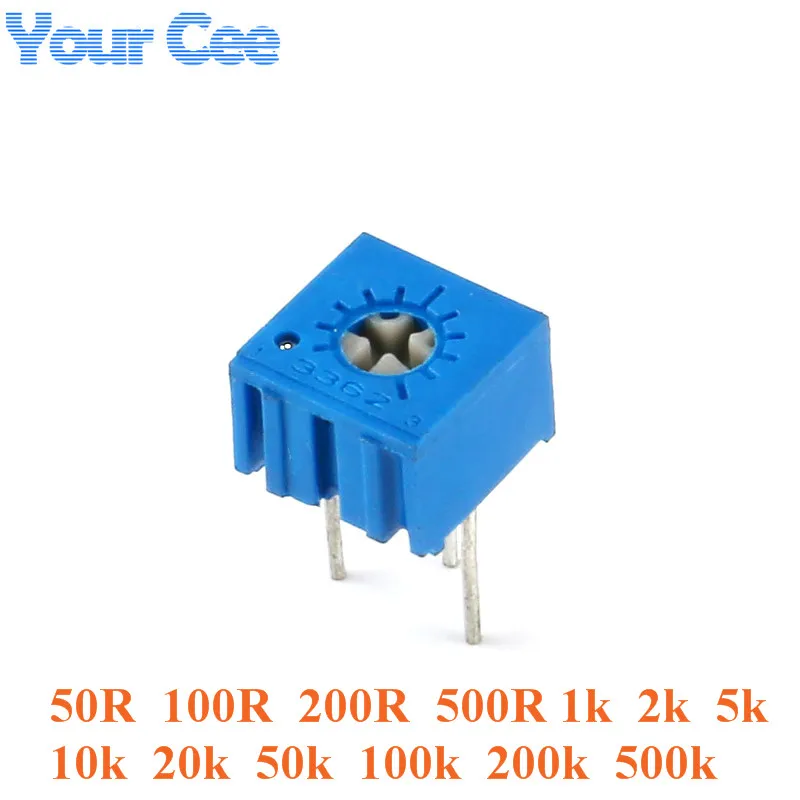 10pcs 3362 트리머 전위차계 3362P 가변 저항 조정 가능한 저항 101 102 103 104 201 202 203 ...