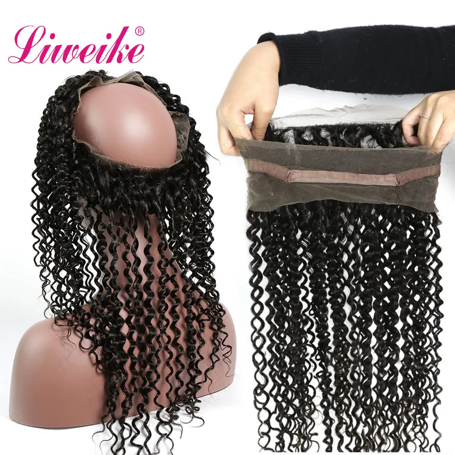 Liweike Deep Curly Brazilian 360 Lace Frontal Remy 100% Human Hair Full ...