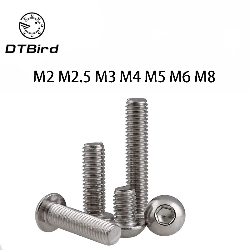 10/50pcs M2 M2.5 M3 M4 M5 M6 M8 A2-70 304 Stainless Steel ISO7380 Button Head Hex Hexagon Socket ...