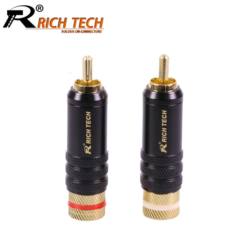 4pcs/Lot Gold Plated Copper RCA Plug Durable RCA Connector Screws Locking Soldering Audio Video ...
