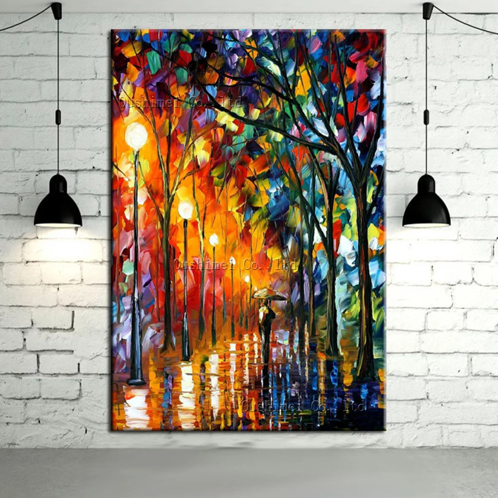 Oil Street Light Night Tree Park Wall Decor Night Landscape Original ...