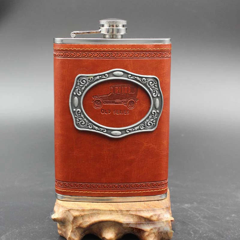 9oz Retro Stainless Steel Hip Flask Alcohol Whisky Flagon Stick PU ...