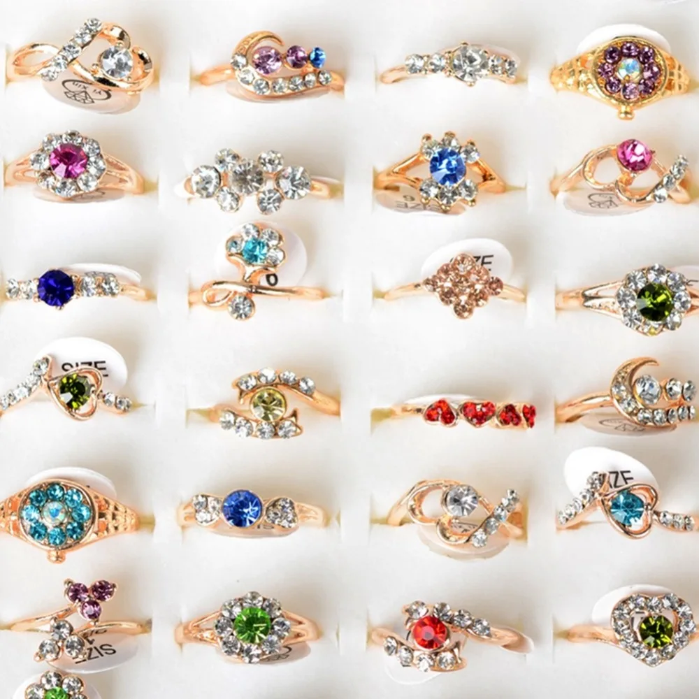 Mix Lot 5Pcs/lot Colorful Crystal Rhinestone Gold Color Rings for Women ...